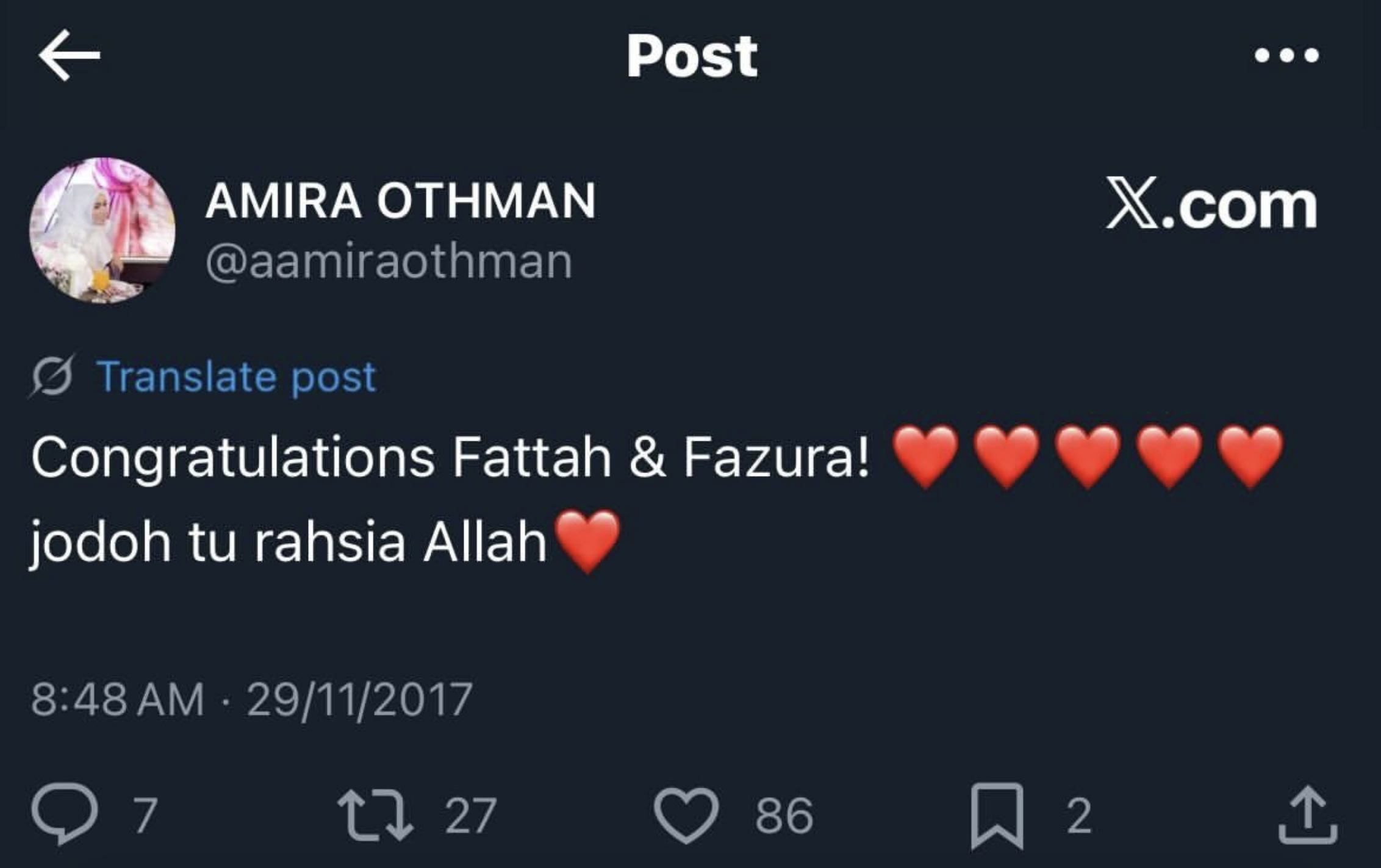 Netizen Korek Tweet Lama Amira Othman Ucap Tahniah Fattah–Fazura, Kini Jadi Isteri Fattah Pula ...